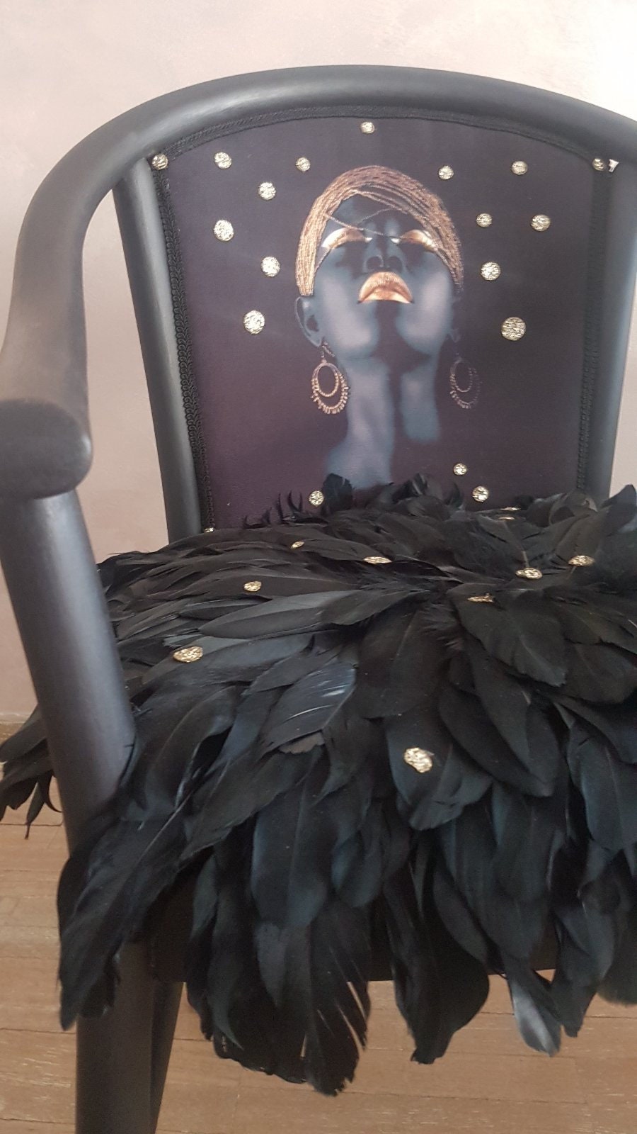 Black Armchair With Feathers. Modern Side Chair.funky Artistic ...