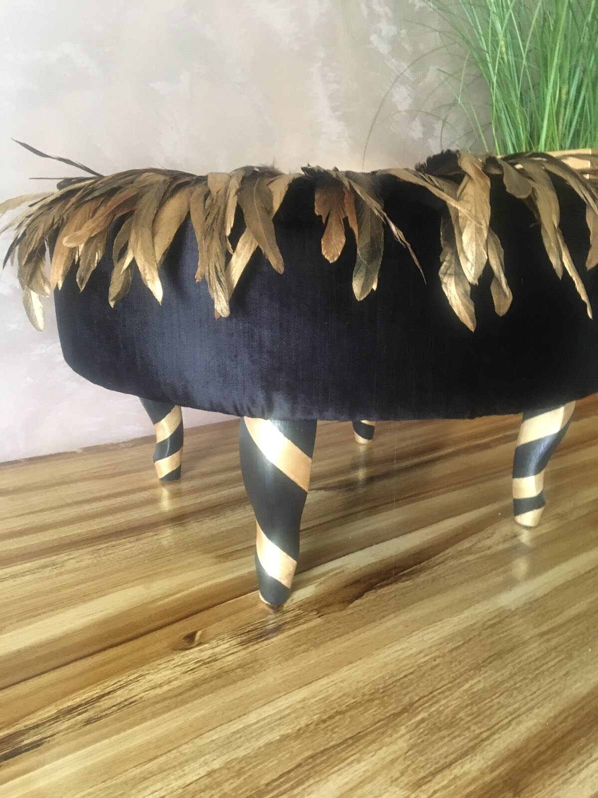 Black and Gold Ottoman.elegant Ottoman With Gold Feathers.hand - Etsy UK