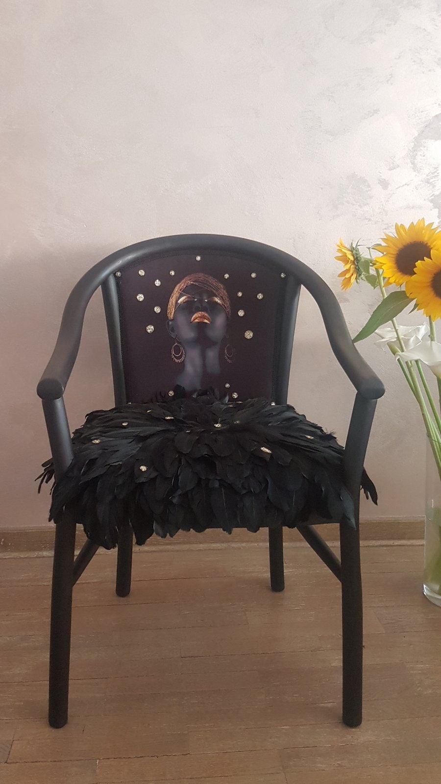Black Armchair With Feathers. Modern Side Chair.funky Artistic ...