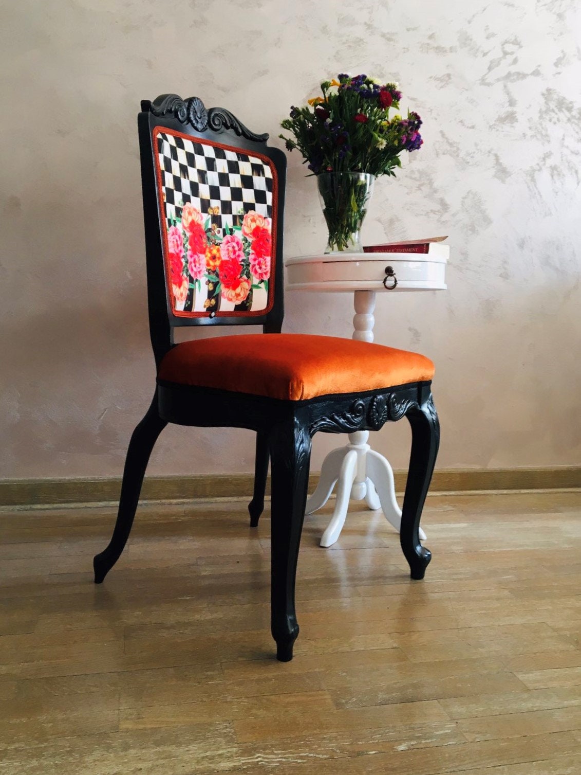 Floral Boho Accent Chair: Vintage Orange Side Chair - Etsy