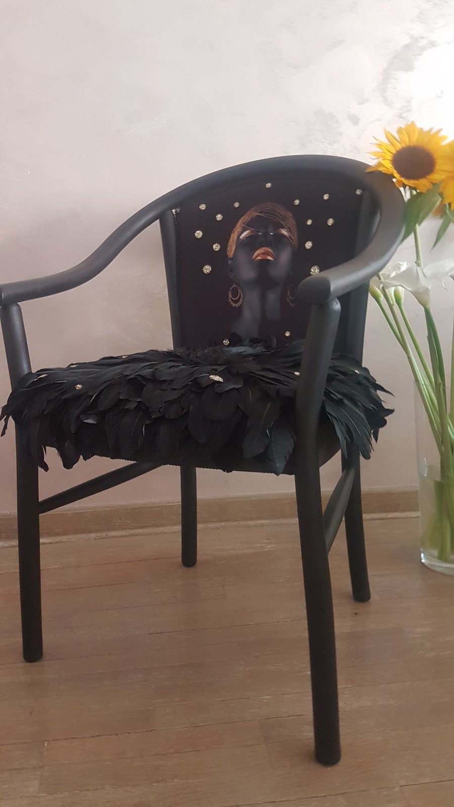 Black Armchair With Feathers. Modern Side Chair.funky Artistic ...