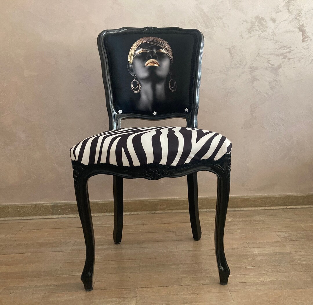 Vintage Black&white Accent Chair.french Side Chair.lady Face Chair - Etsy