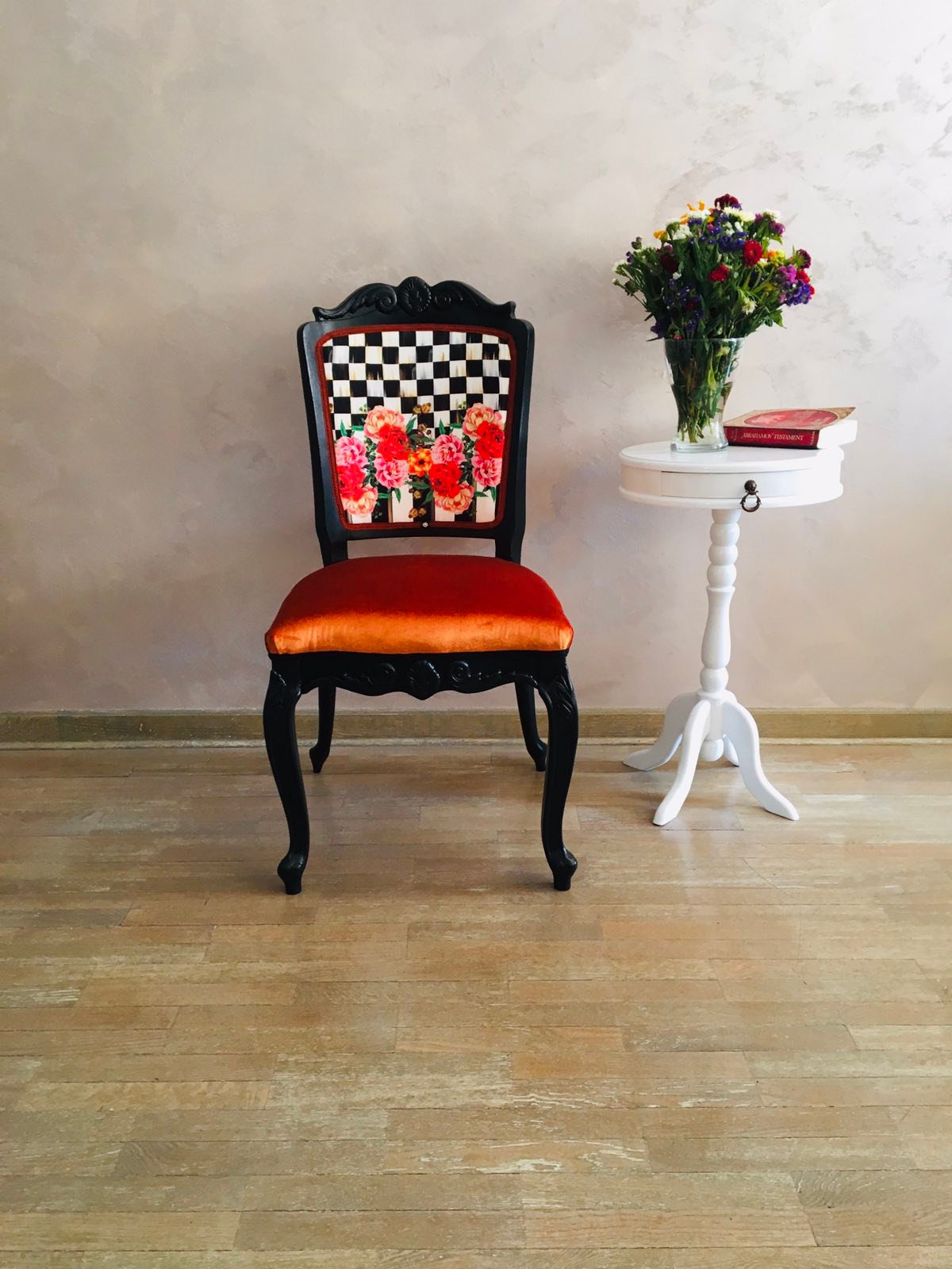 Floral Boho Accent Chair: Vintage Orange Side Chair - Etsy
