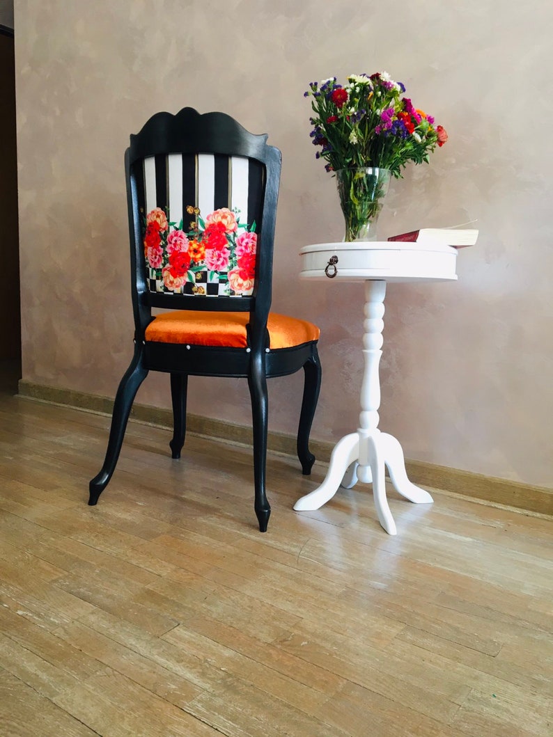 Floral Boho Accent Chair: Vintage Orange Side Chair - Etsy