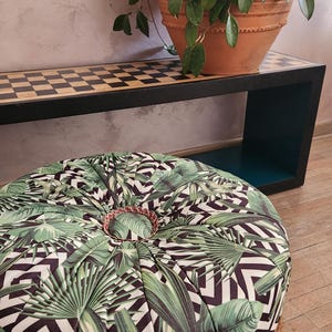 Hand Painted Legs Ottoman.tropical Fringe Pouf.jungle Print Footstool ...