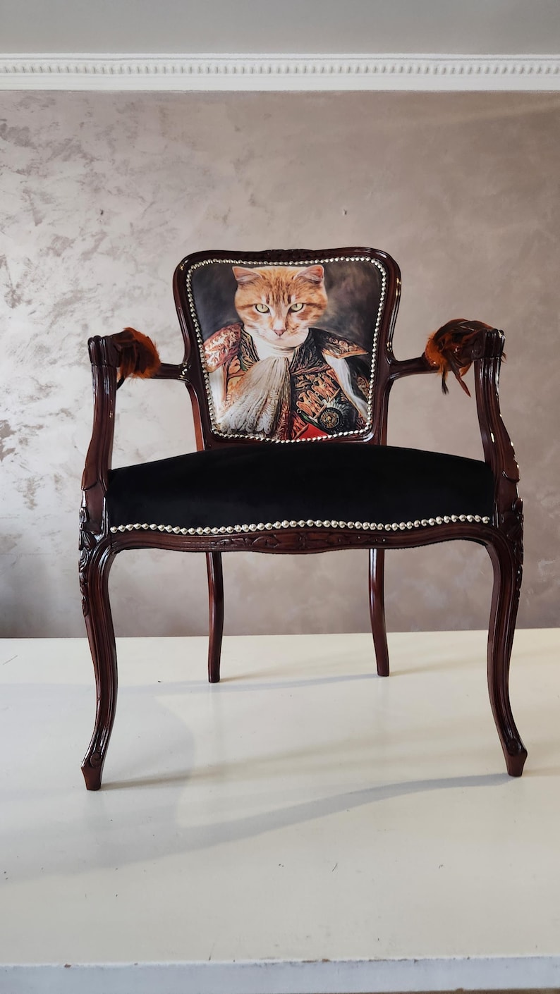 Vintage Louis XV Accent Chair – Artistic Cat Design With Feather ...