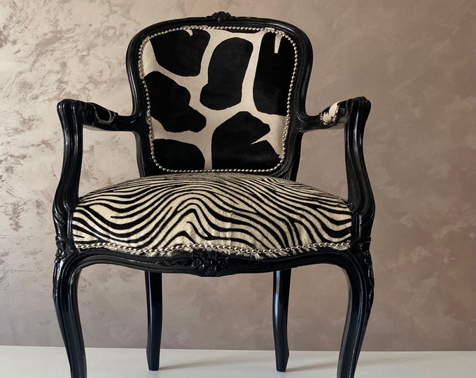 Elegant Vintage Cowhide Armchair.black and White Designer Cowhide ...