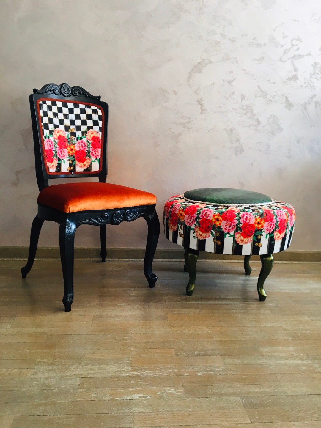 Floral Boho Accent Chair: Vintage Orange Side Chair - Etsy