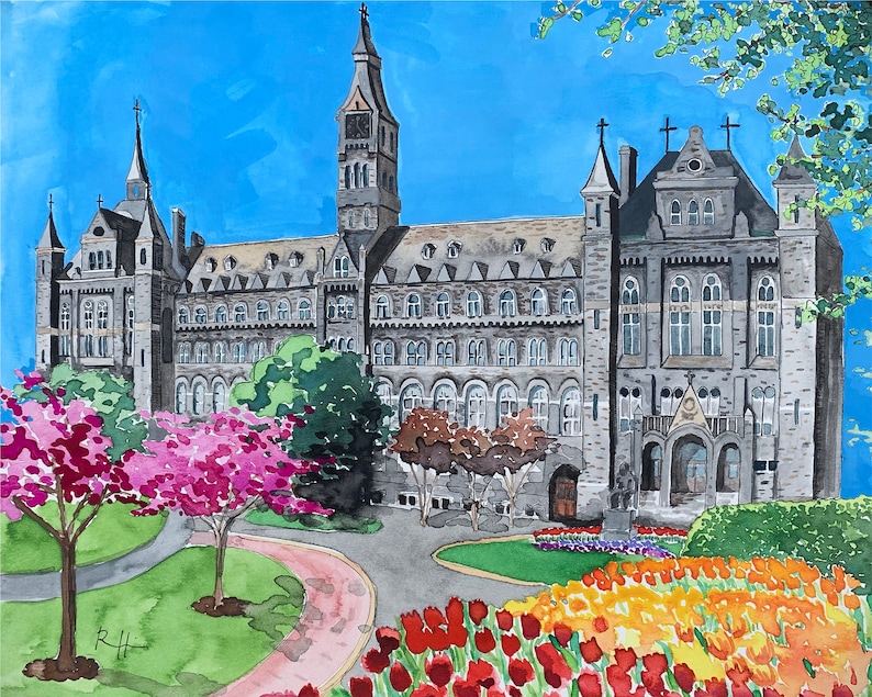 Georgetown University, Healy Hall, Washington DC - 8x10 Watercolor Art ...