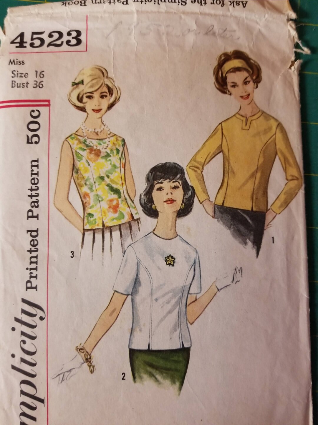Vintage Simplicity 4523 Women's Top Circa 1962 Princess Lines Notched ...