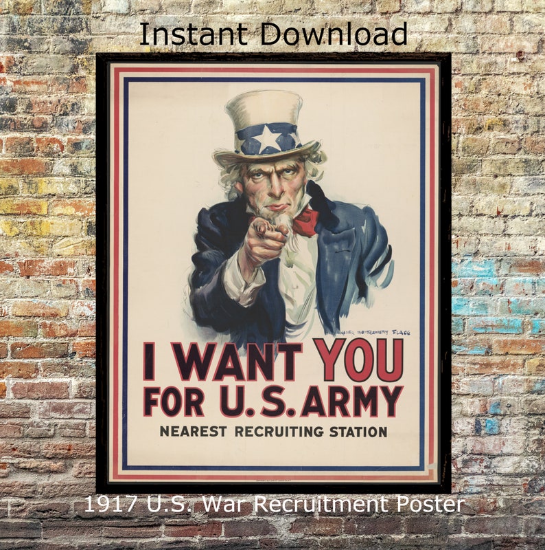 1917 Uncle Sam Wants You US Army Recruitment Poster Digital | Etsy