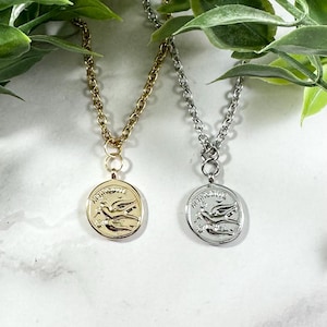 Aphrodite Coin Necklace - Silver or Gold Tone, Greek Goddess Jewelry ...