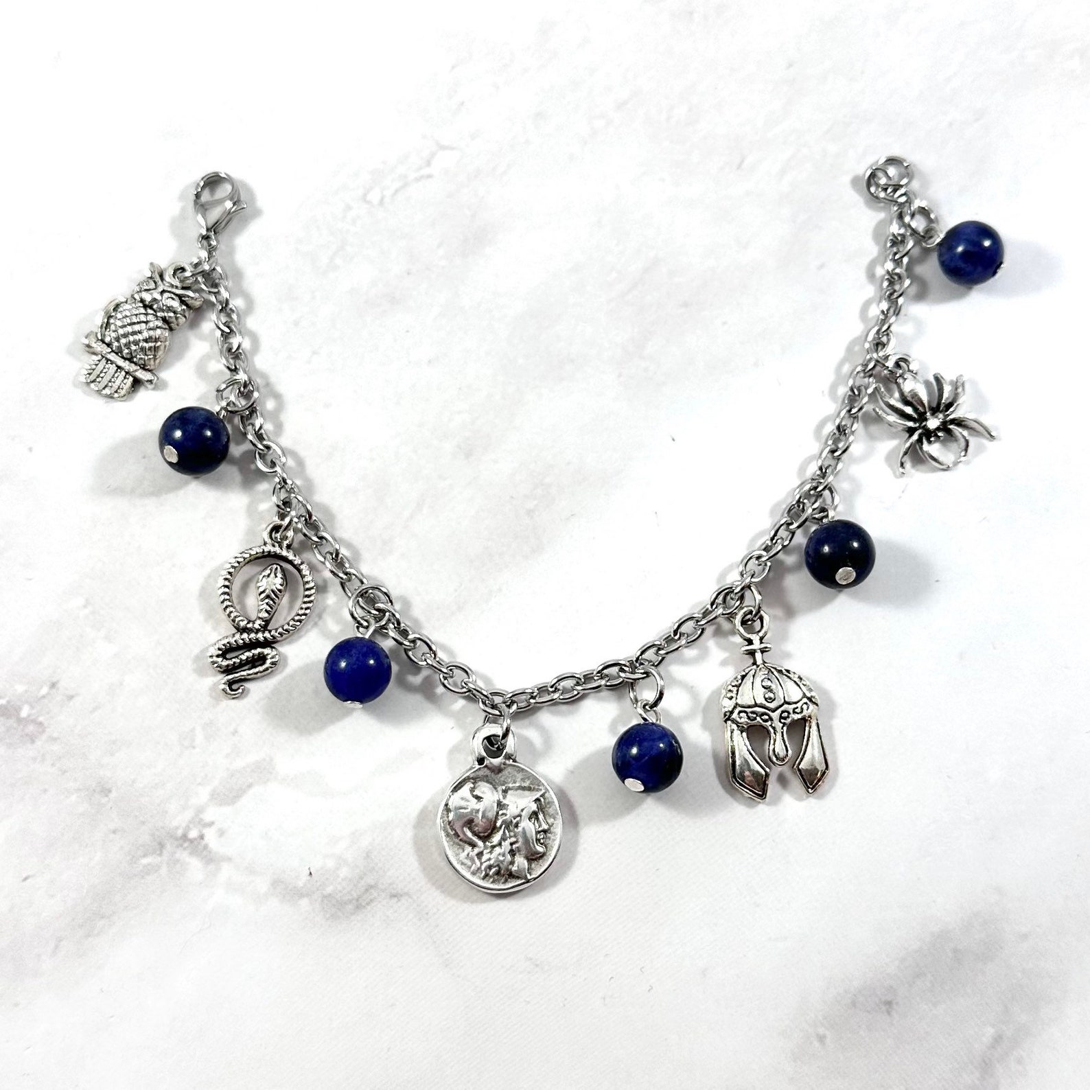 Athena Charm Bracelet, Greek Goddess of Wisdom, Greek Mythology Jewelry ...