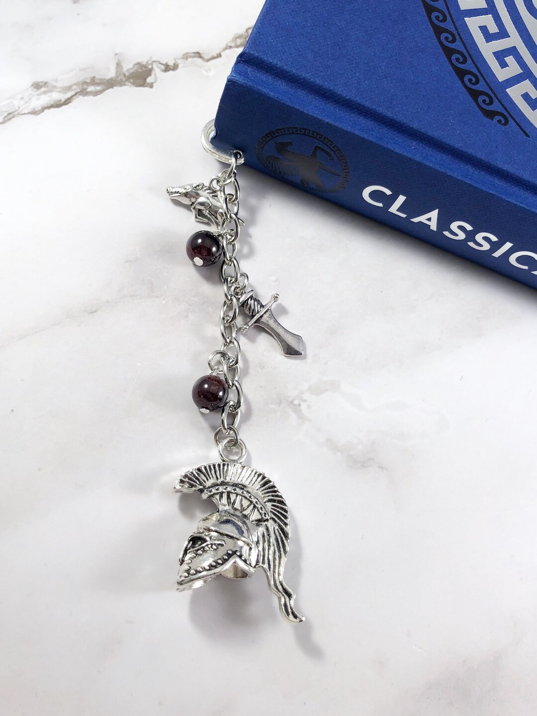 Ares Bookmark: Greek Mythology Charm Bookmark With Garnet Beads - Etsy