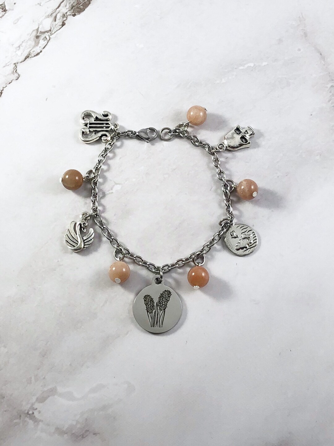 Hyacinth and Apollo Charm Bracelet, Hyacinthus, Greek Mythology Jewelry ...