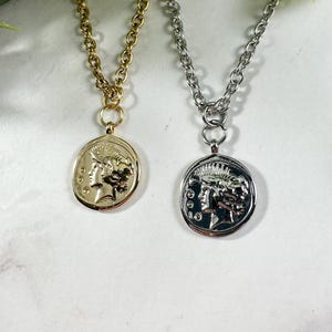 Aphrodite Coin Necklace - Silver or Gold Tone, Greek Goddess Jewelry ...