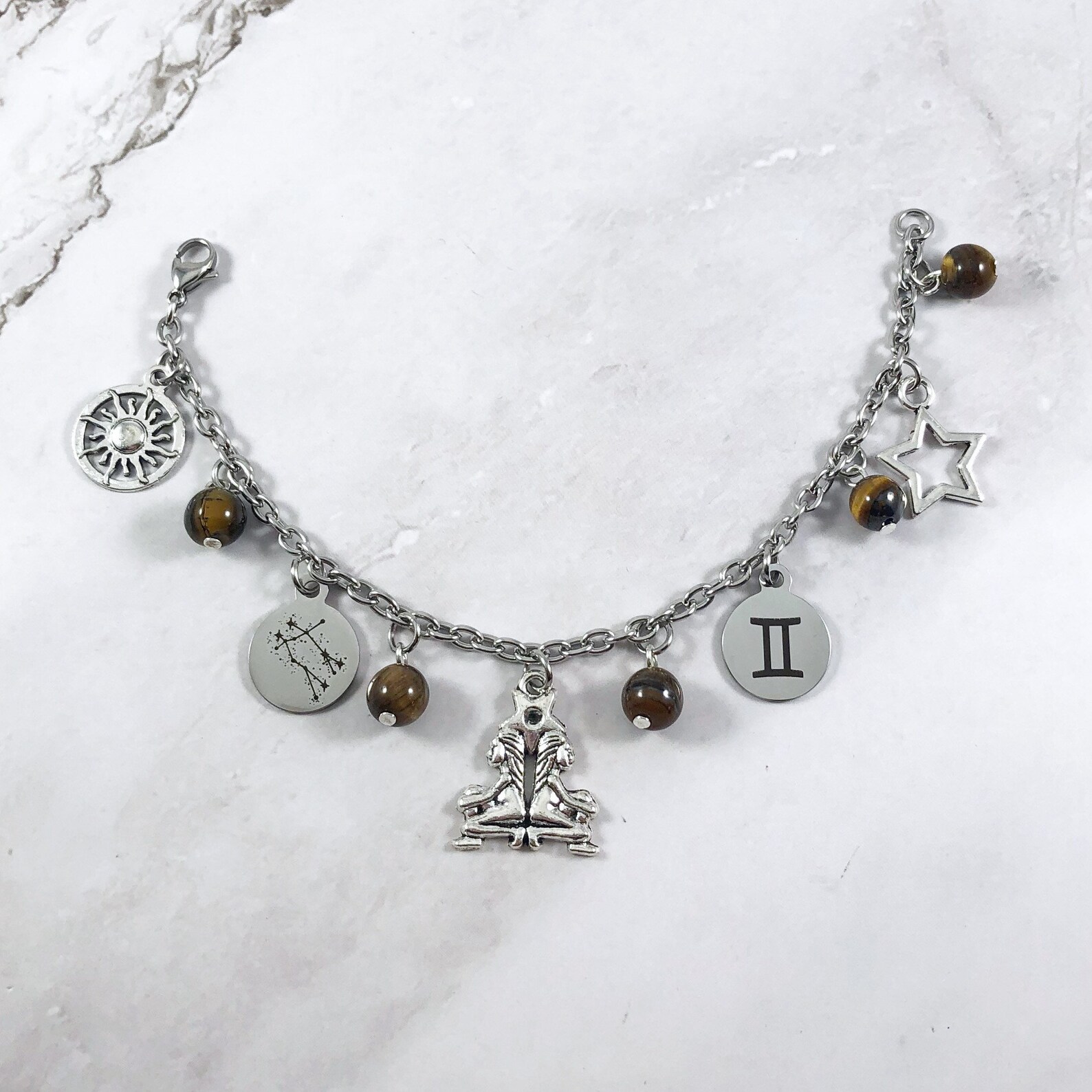 Gemini Charm Bracelet, Zodiac Jewelry, Astrology, Sun Sign, Gift for ...