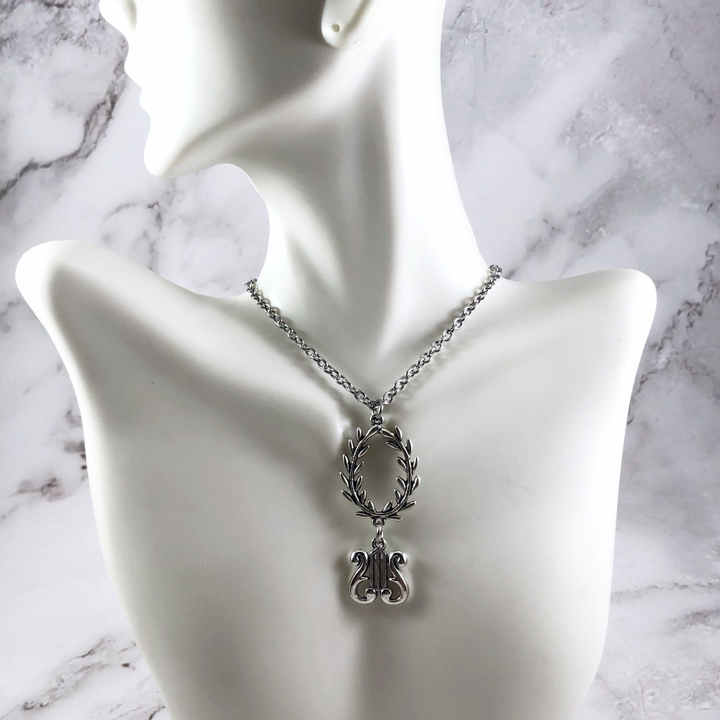 Apollo Necklace Laurel Wreath and Lyre Greek Mythology - Etsy