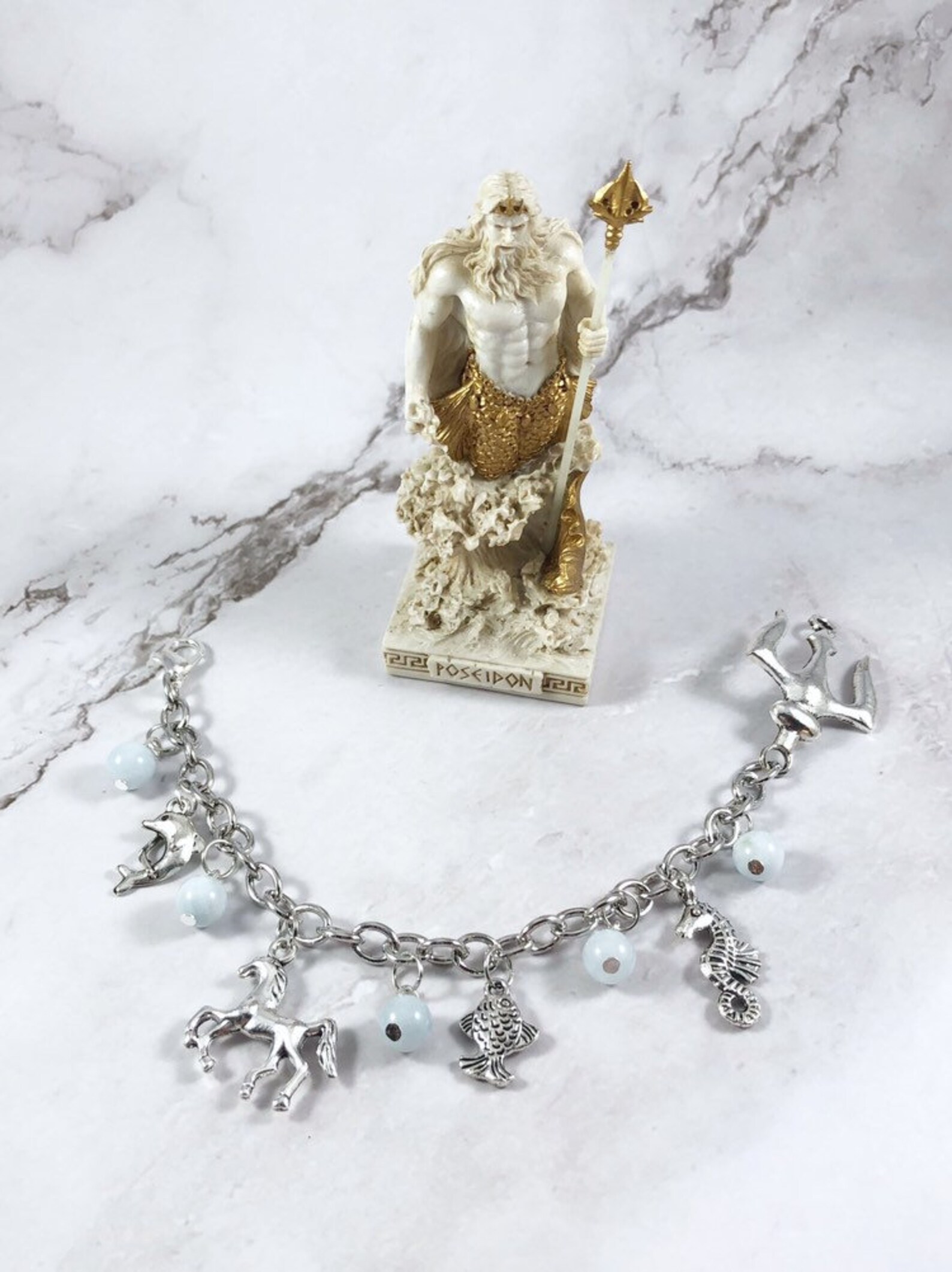 Poseidon Charm Bracelet Greek Mythology Jewelry Neptune | Etsy