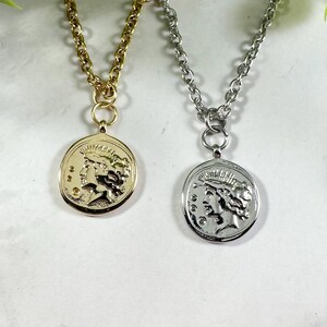Aphrodite Coin Necklace - Silver or Gold Tone, Greek Goddess Jewelry ...