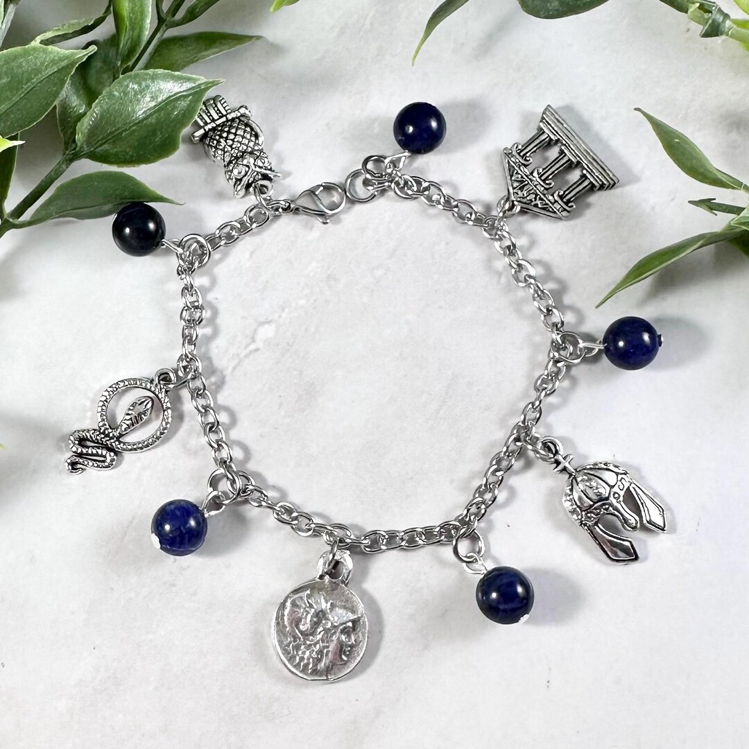 Athena Charm Bracelet With Parthenon Charm, Greek Goddess - Etsy