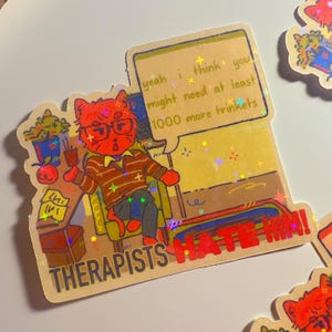Cat Therapist Sticker || Die Cut, 3 Inch Size, Star Holo Laminate ...