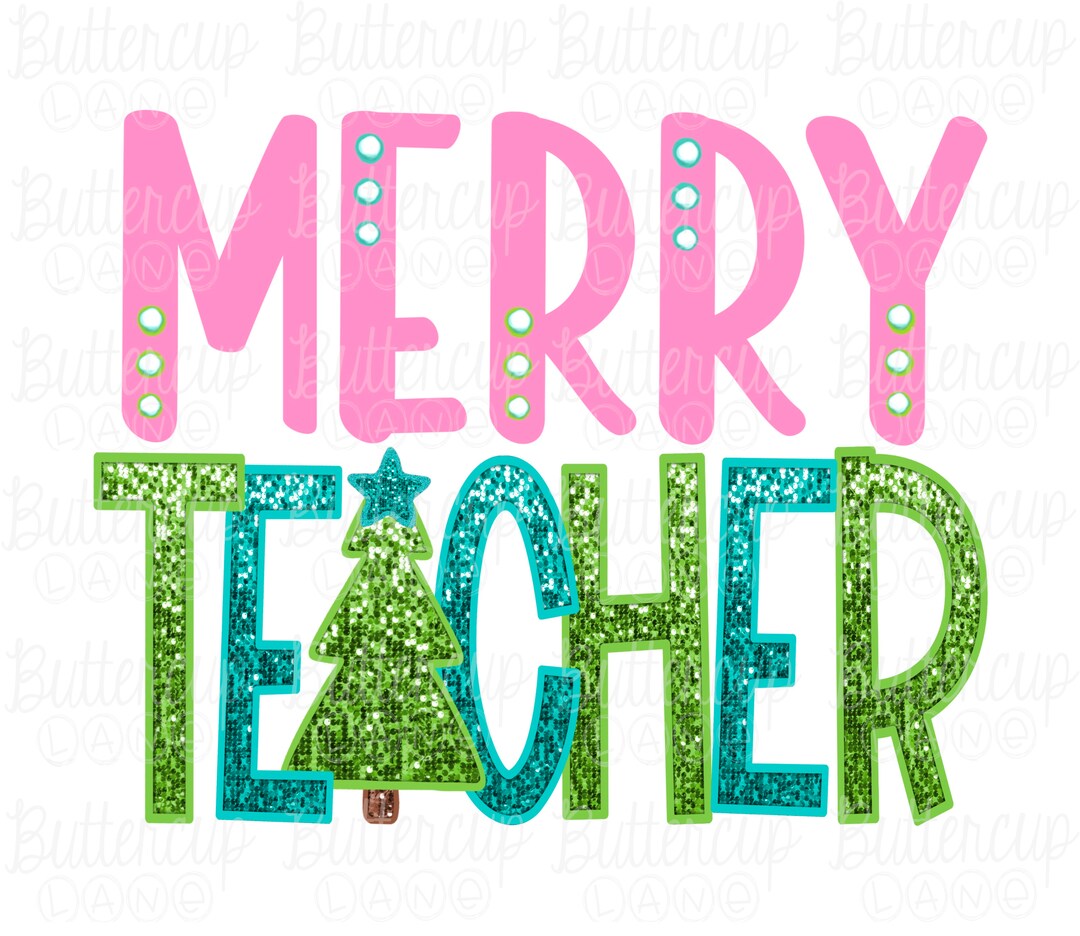 Sequin Merry Teacher Christmas PNG / Pink Christmas / Digital Download ...