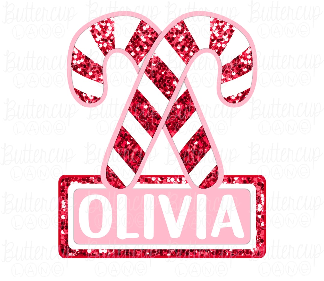 Girl Name Sequin Candy Cane Christmas Bundle PNG / Add Name / Glitter ...