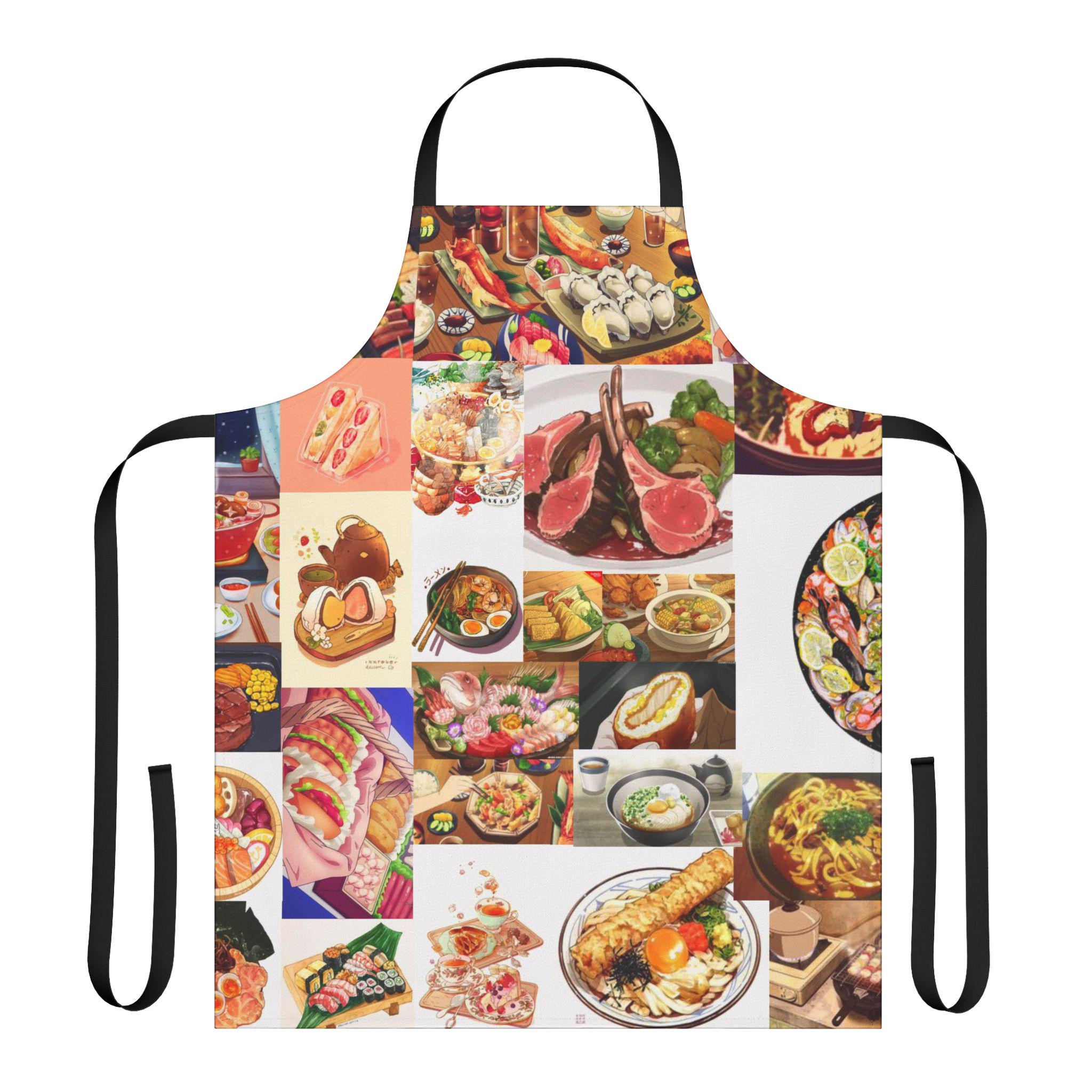 Apron, Anime Food Collage Yummy, Cute Cooking Kitchen Apron, Colorful ...