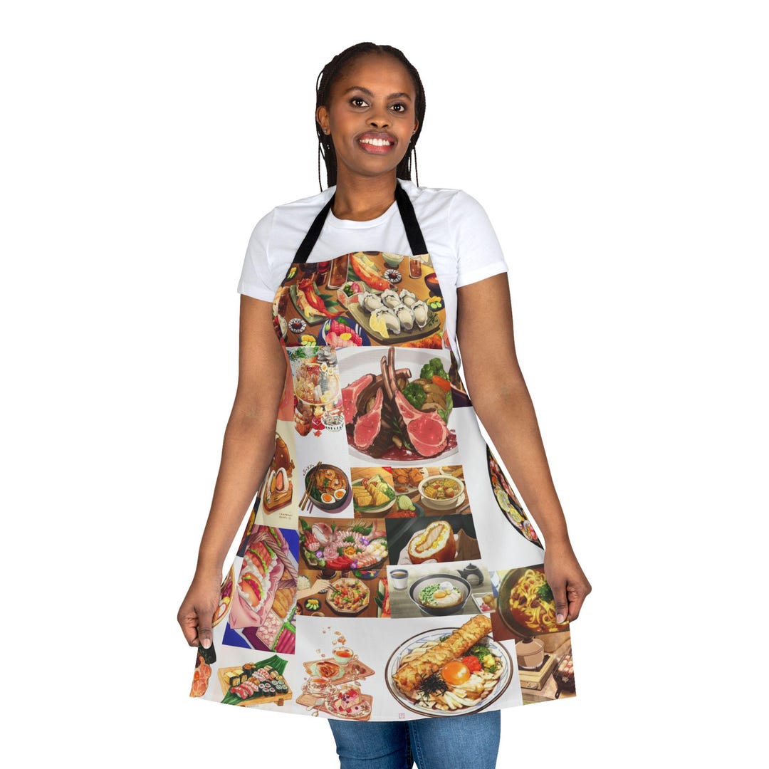 Apron, Anime Food Collage Yummy, Cute Cooking Kitchen Apron, Colorful ...