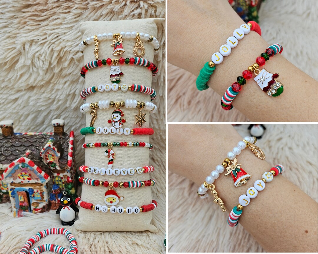 Christmas Bracelets, Heishi Christmas Bracelets for Women, Holiday ...