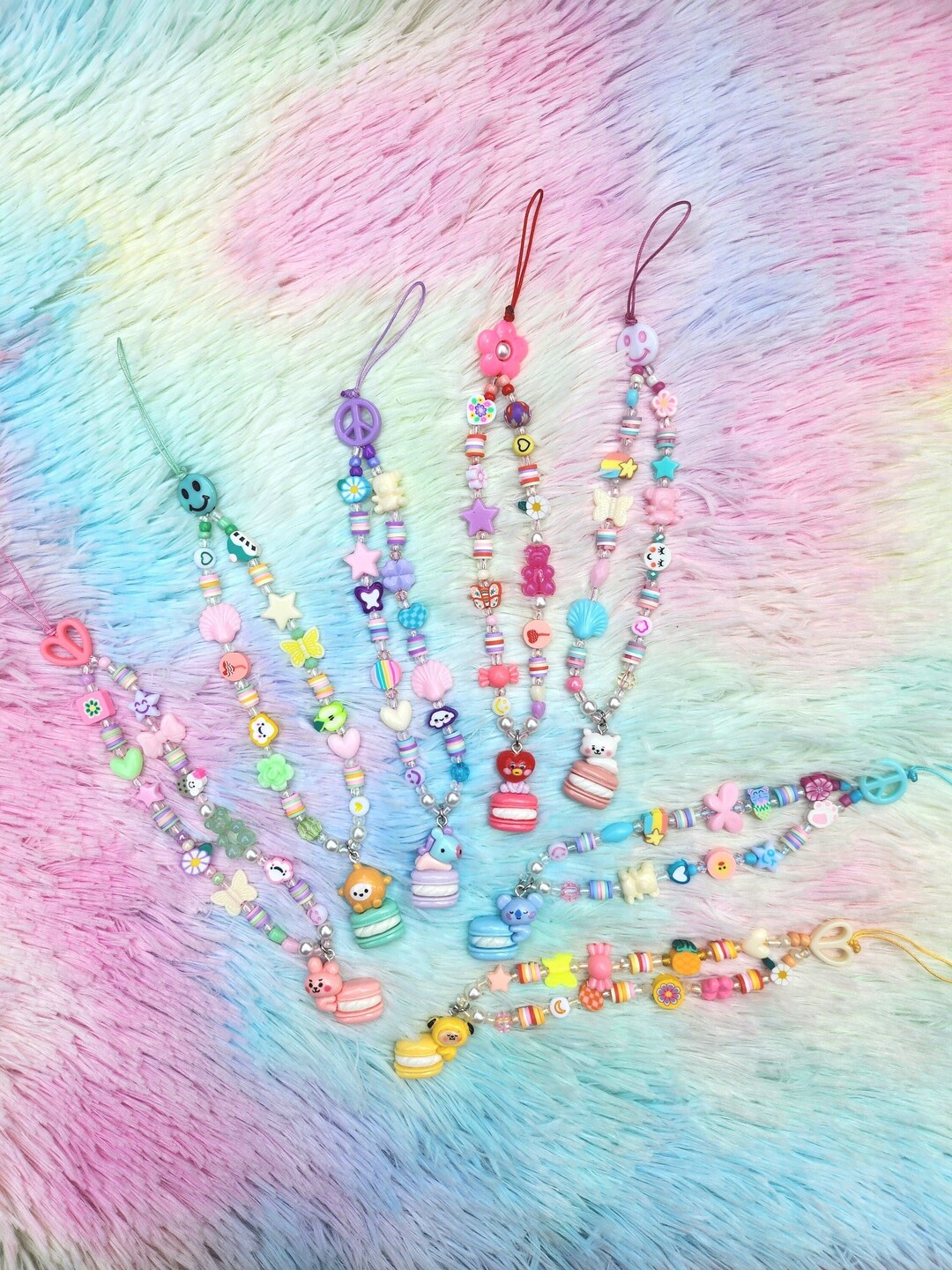 BTS Baby Pals Macaroon Food Custom Phone Charm, BT21 Beaded Phone Strap ...