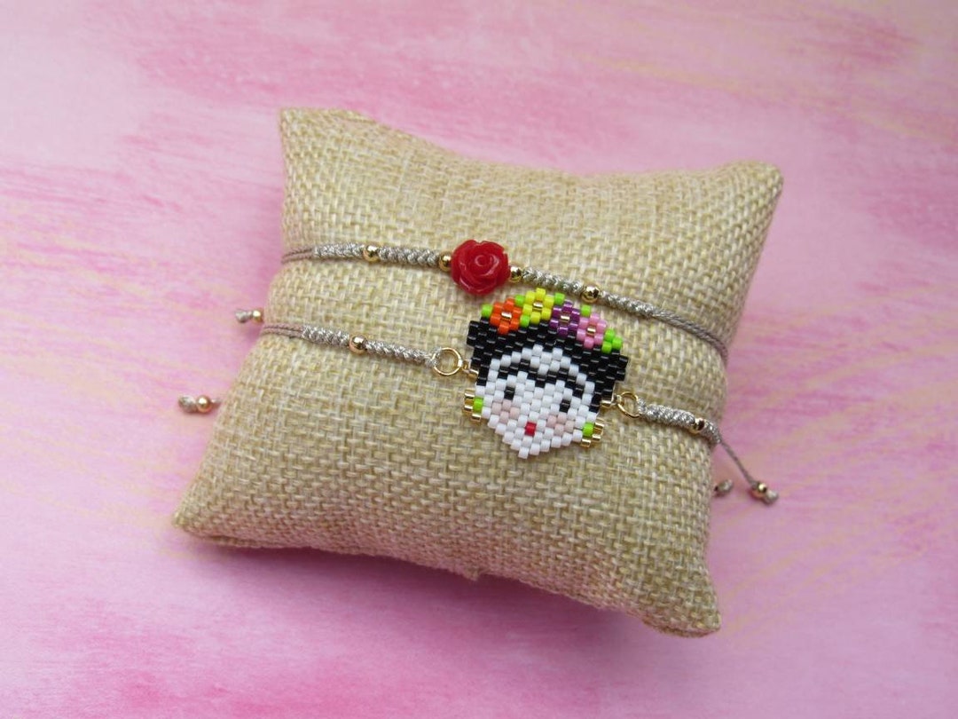 Frida Kahlo and Rose Charm Bracelet Set, Miyuki Seed Bead Beaded ...