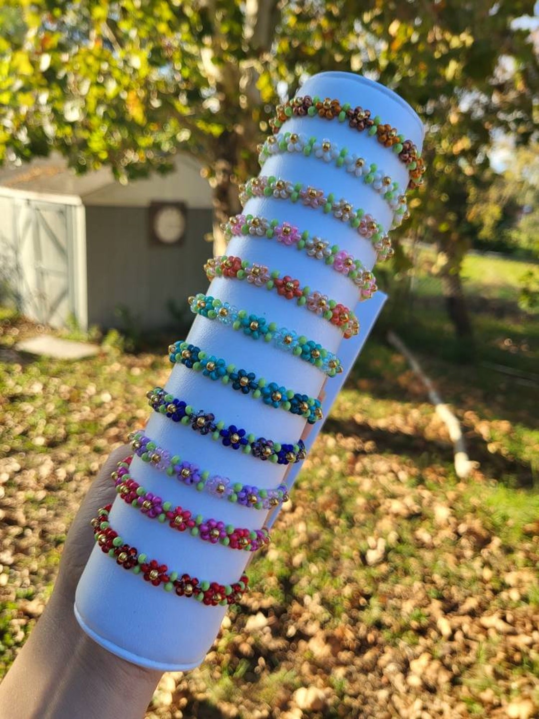 Daisy Flowers Elastic Bracelets - Different Colors From Neutrals to ...