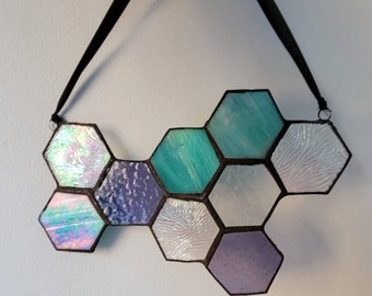 Hexagon Blue Stained Glass - Etsy