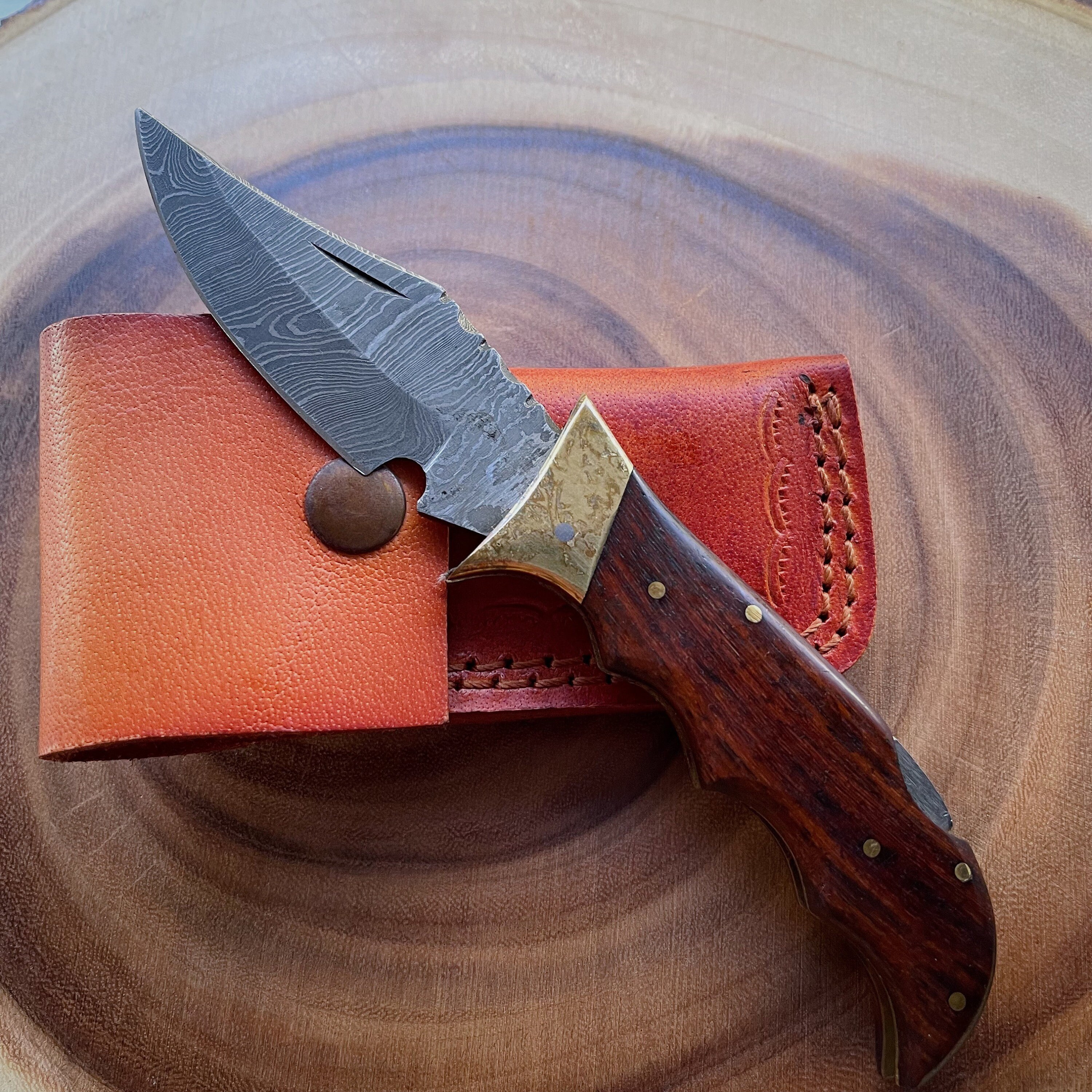 Rosewood Handle Damascus Folding Pocket Knife FREE Customize | Etsy