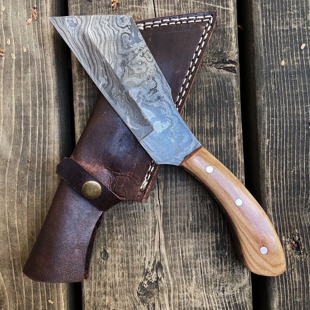 100% Hand Made 10" Damascus Steel Meat Chopper Hunting Knife With Olive ...
