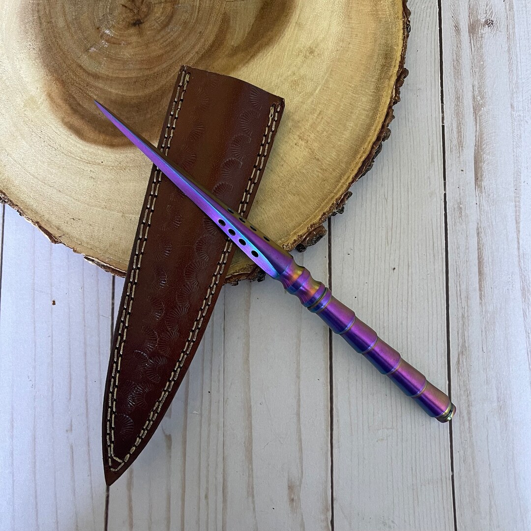 Multi Colour Damascus Tri Dagger Knife With Sheath, Gift for Him ...