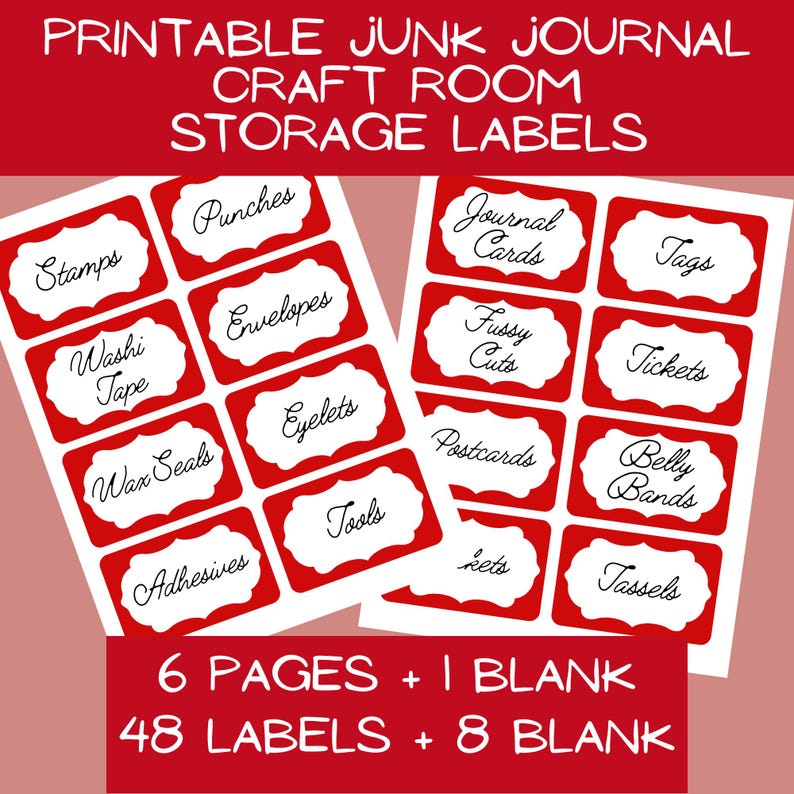 Printable Red Junk Journal Craft Storage Labels – Organize Your Craft ...