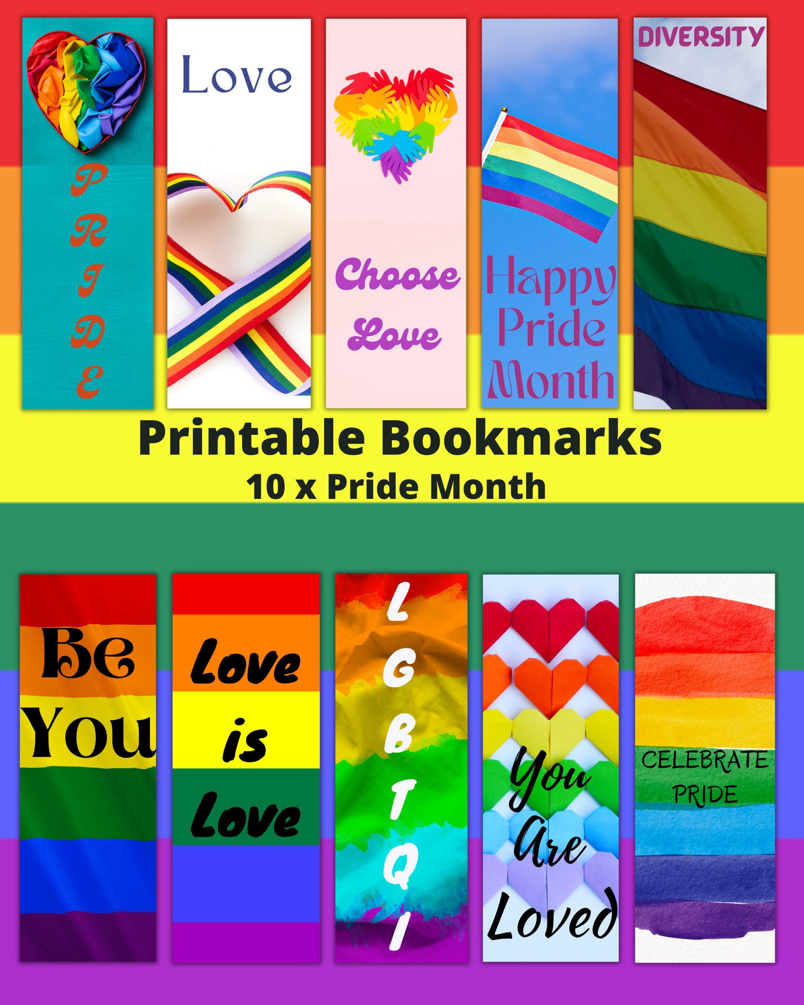 Printable Pride Bookmarks, LGBTQI Bookmarks, Set of 10, Instant ...