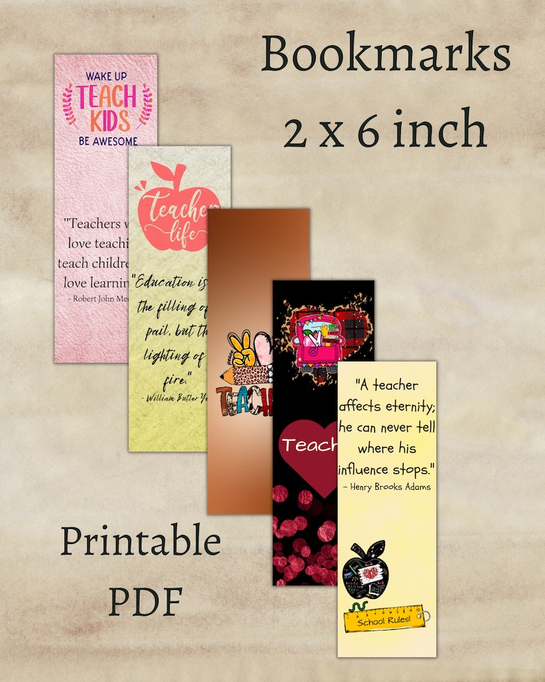 Printable 10 X Teaching Bookmarks, Teachers Gift, Instant Download PDF ...