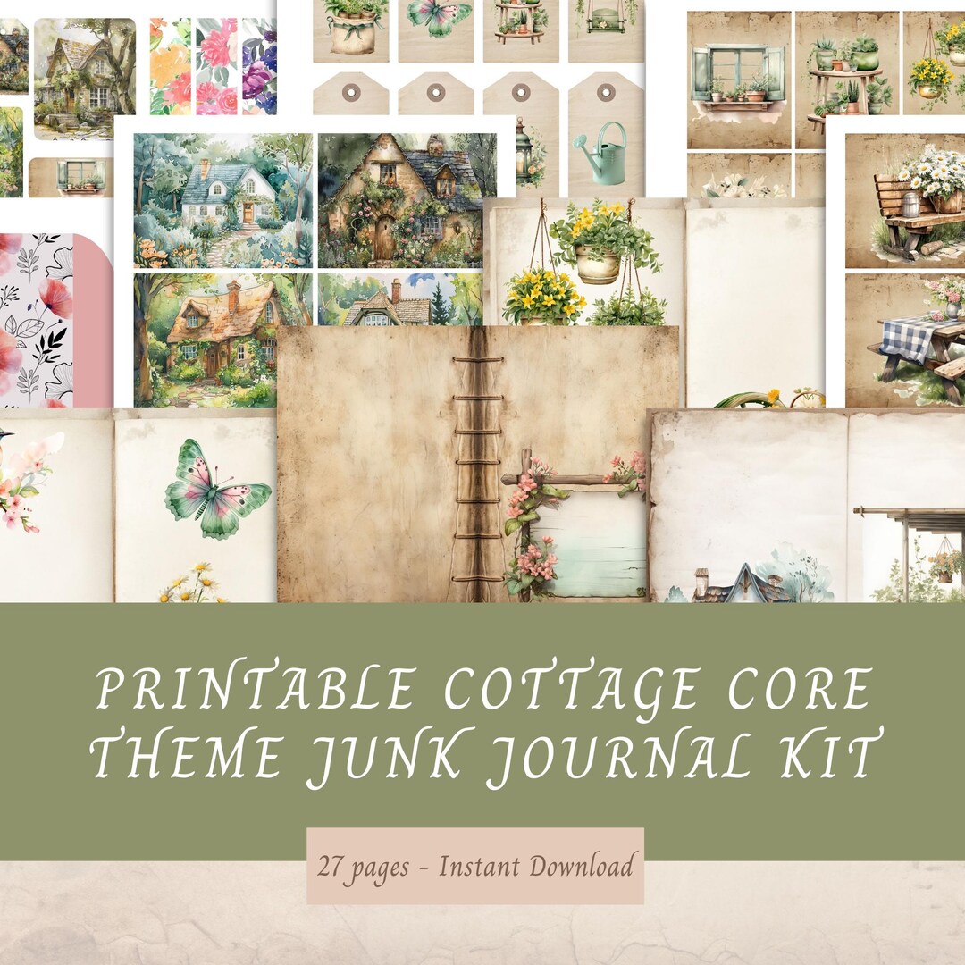 Printable Cottage Core Theme Junk Journal Kit, 27 Pages, Book Cover ...