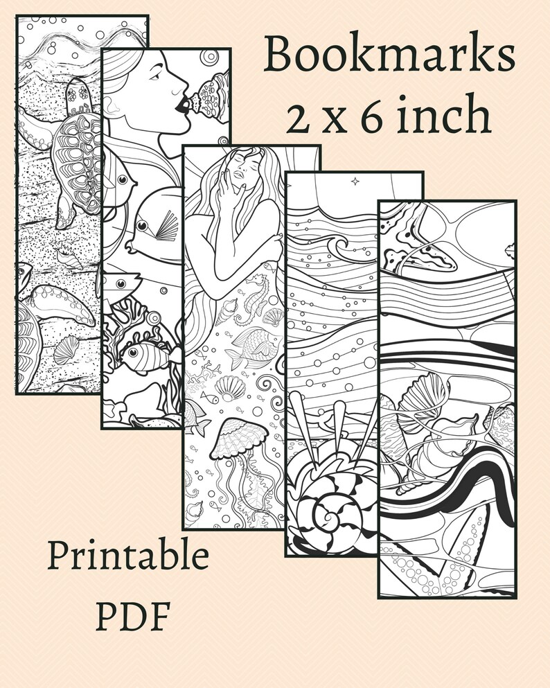 Printable 10 X Ocean Coloring Themed Bookmarks, Mermaids and Shells ...