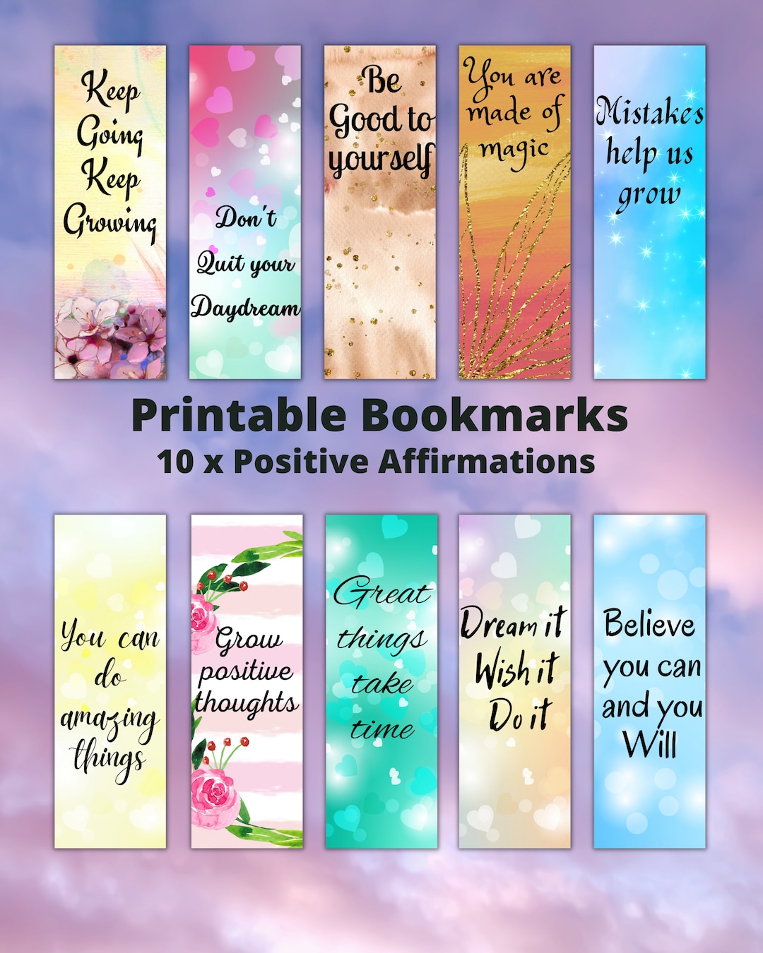 Printable 10 X Positivity Themed Bookmarks, Instant Download PDF - Etsy