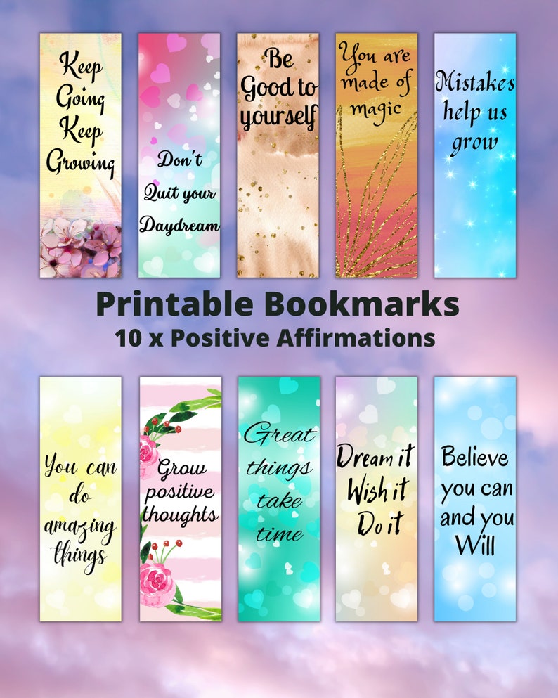 Printable 10 X Positivity Themed Bookmarks, Instant Download PDF - Etsy