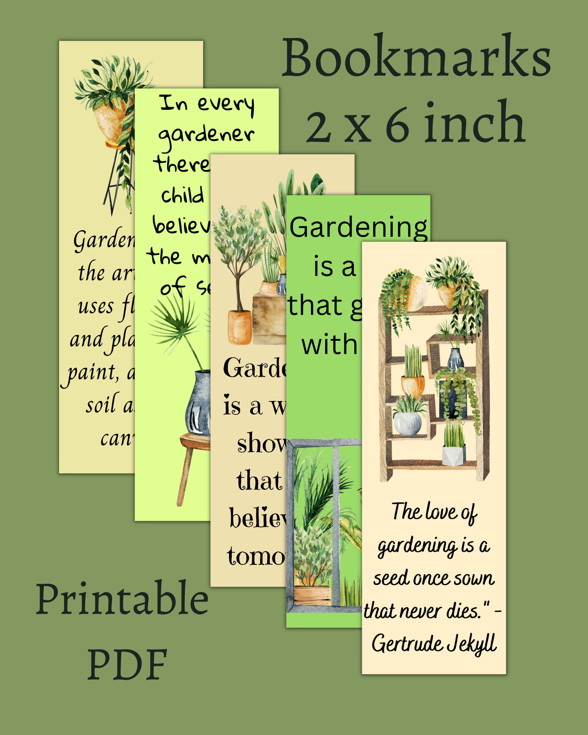 Printable 10 X Gardening Themed Bookmarks, Instant Download PDF - Etsy