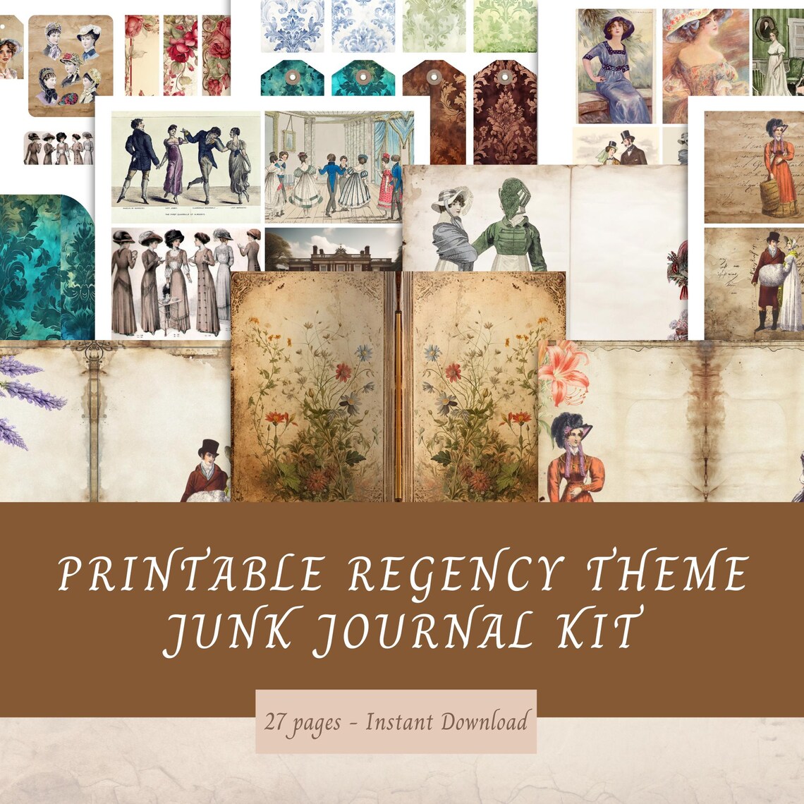 Printable Regency Theme Junk Journal Kit, 27 Pages, Book Cover, Papers ...