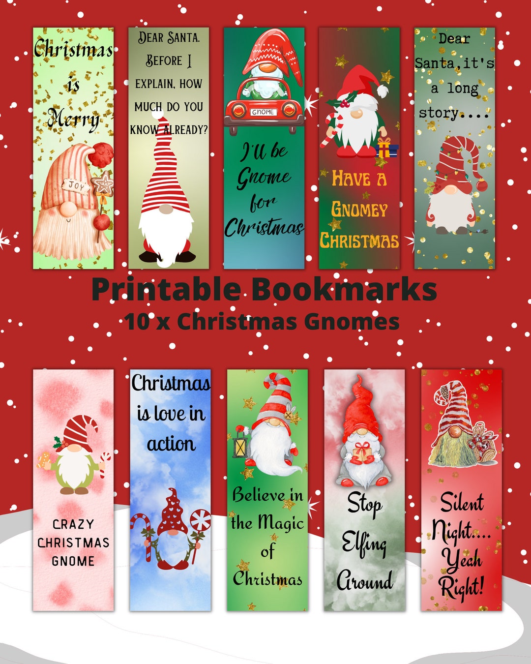 Printable 10 X Christmas Gnomes Bookmarks, Instant Download PDF - Etsy