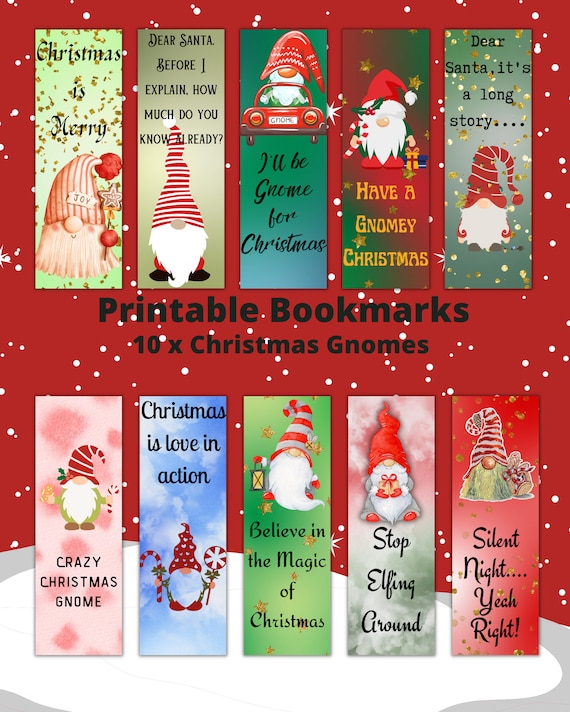 Printable 10 X Christmas Gnomes Bookmarks Instant Download - Etsy