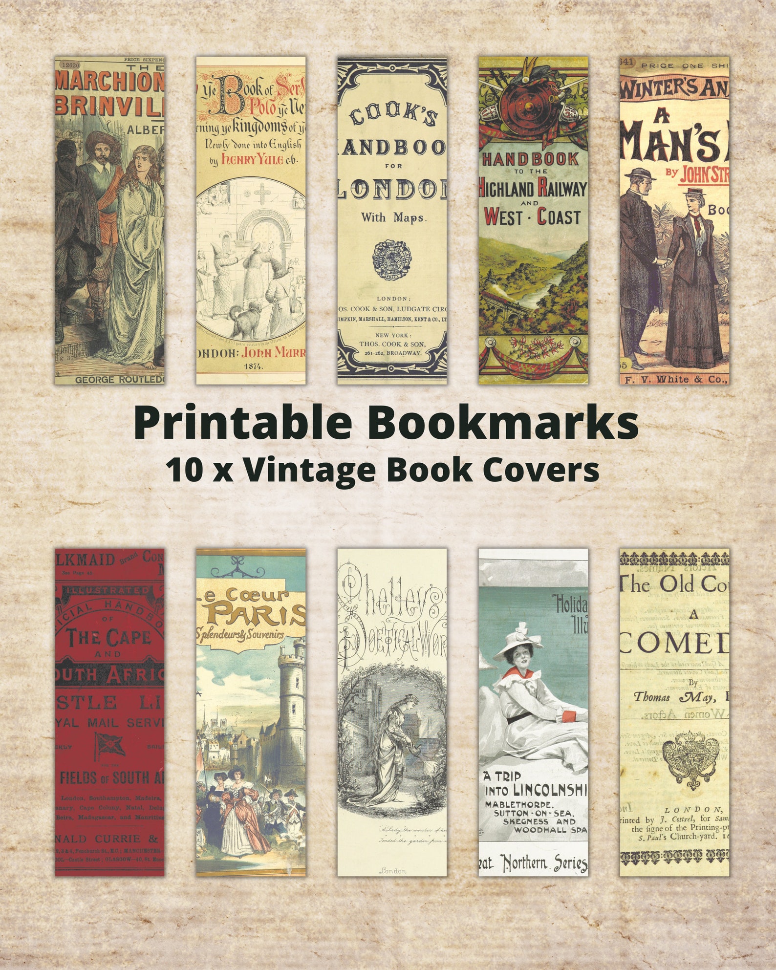 Printable 10 X Vintage Book Covers Bookmarks, Instant Download PDF - Etsy